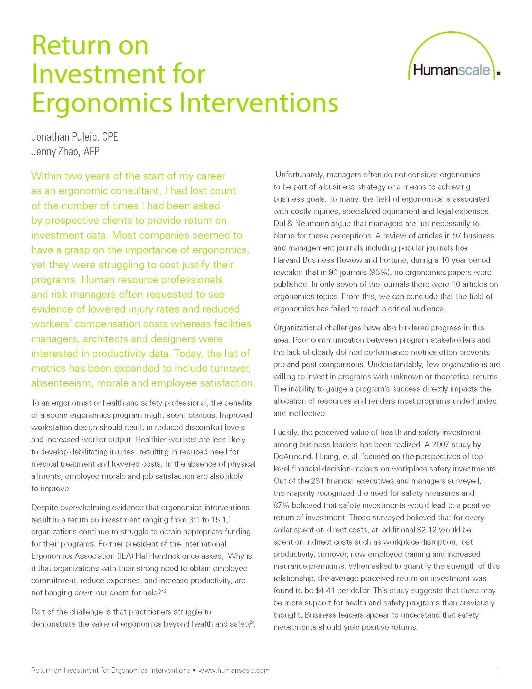 Download Our White Paper on Ergonomic ROI